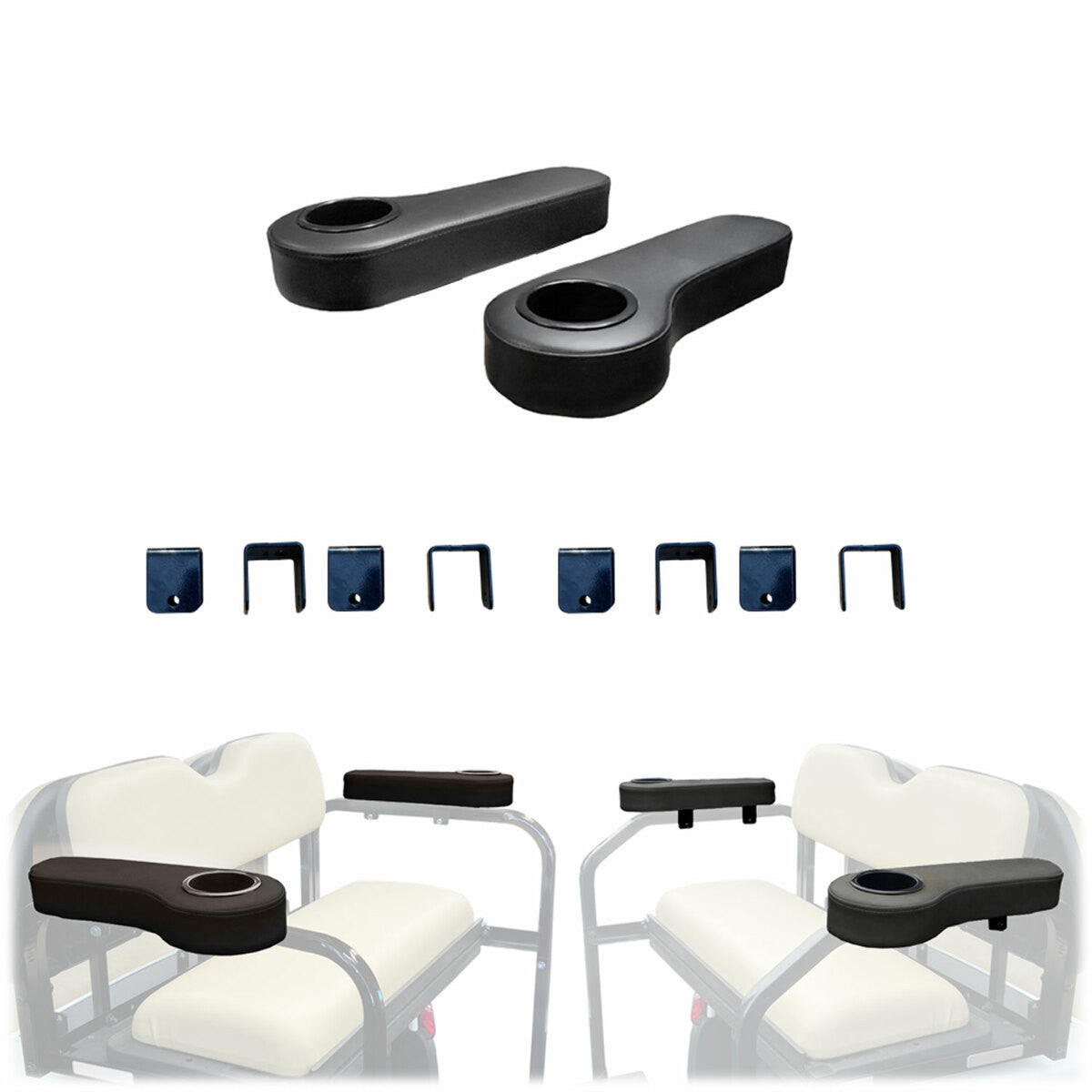 Black Arm Rests with Cup Holders (Set of 2) - Fits Rear Seats