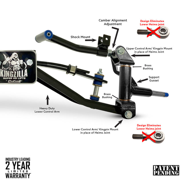 KINGZILLA Super HD 6" A-Arm Kingpin Lift Kit for EZGO RXV